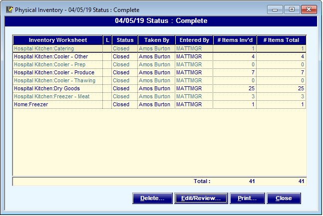 Closing an Inventory