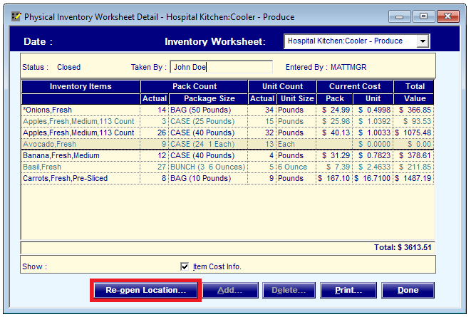 Re-opening a Closed Worksheet in an Open Inventory