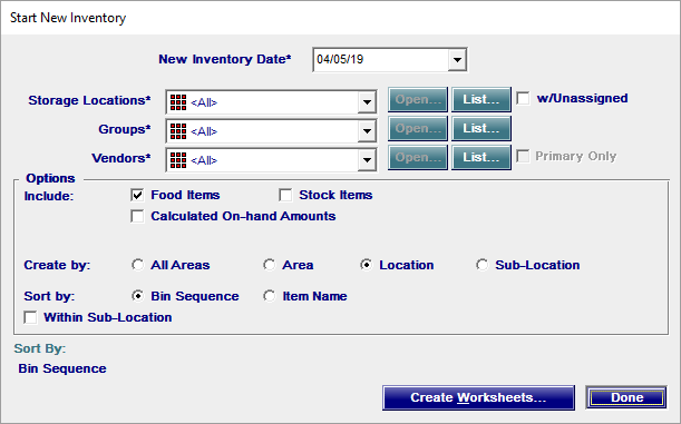 Starting a New Inventory